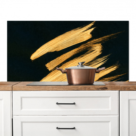 Spatscherm keuken - Goud - Verf - Strepen - Luxe - Abstract - Bestel nu!