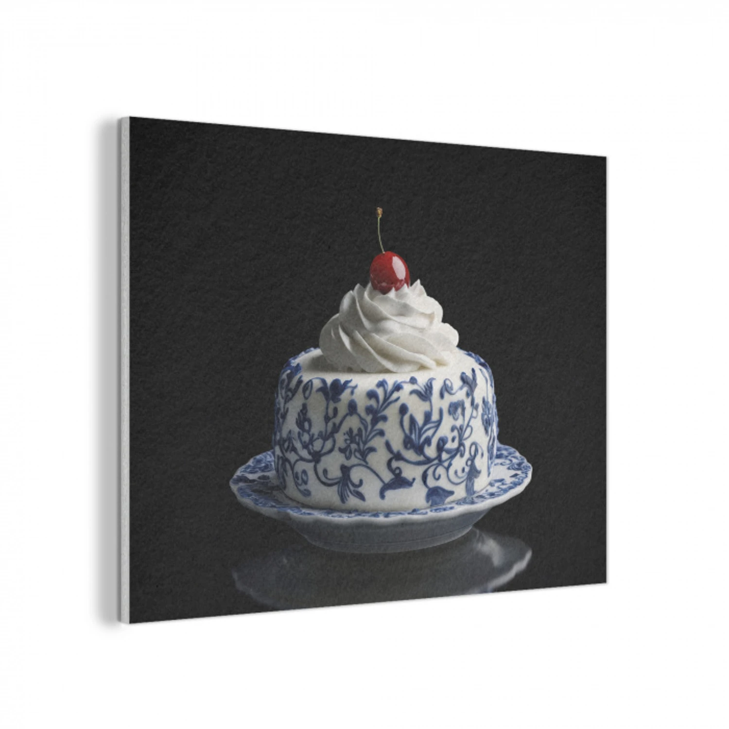 Panneau acoustique Gâteau - Crème fouettée - Cerise - Assiette - Bleu ...