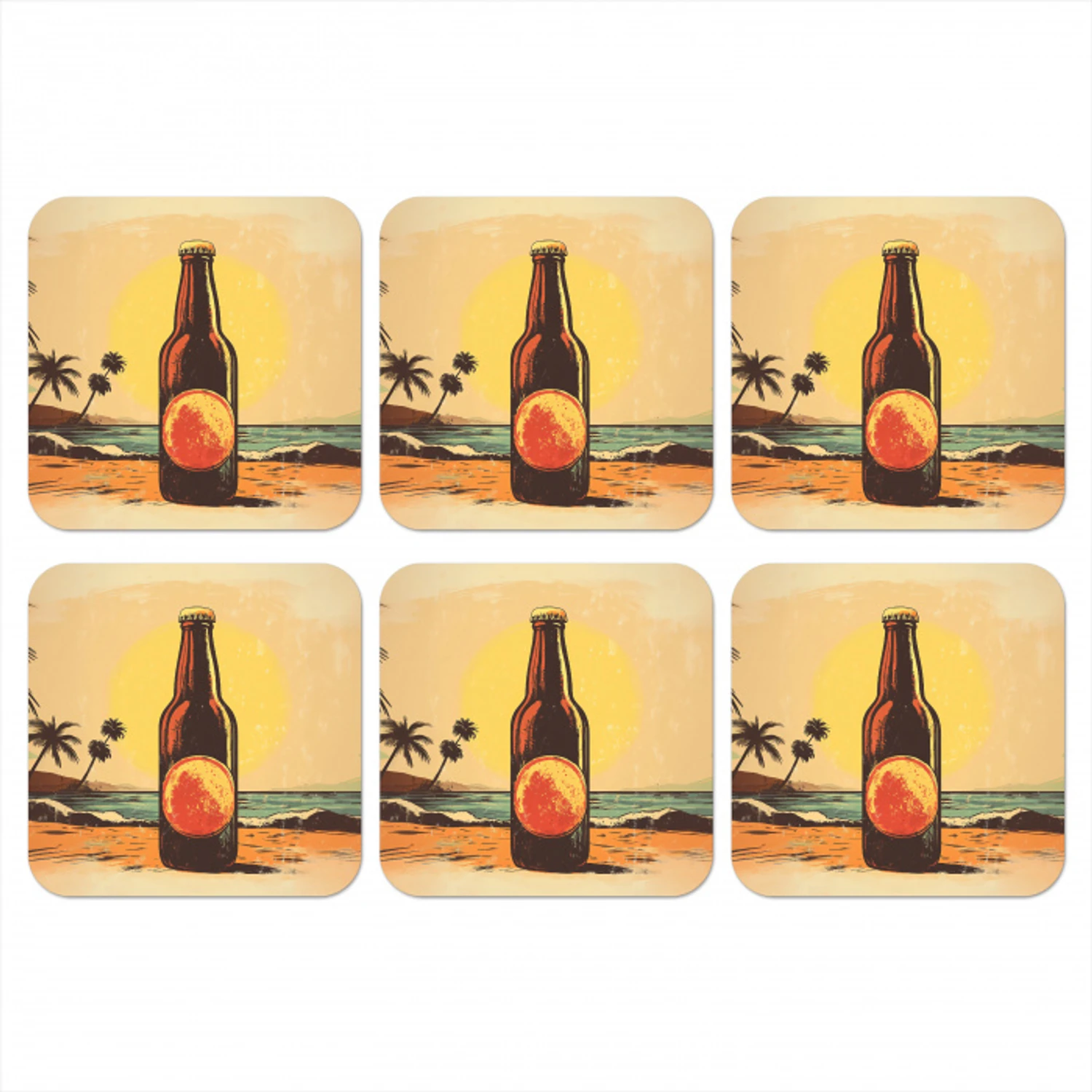 Onderzetters - Bierfles - Zonsondergang - Palmbomen - Zee ...