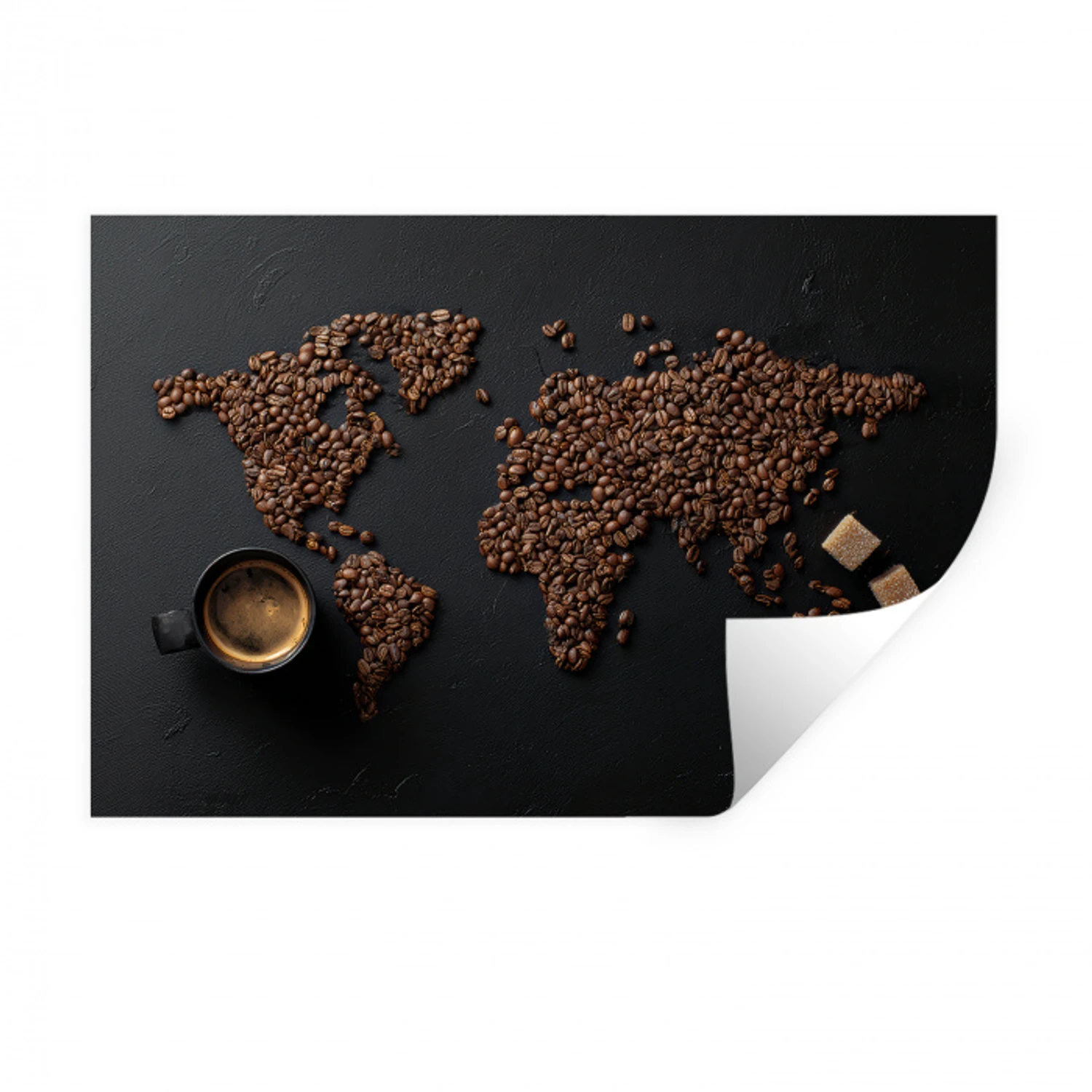 Muursticker - Wereldkaart - Espresso - Zwart | Fotocadeau.nl