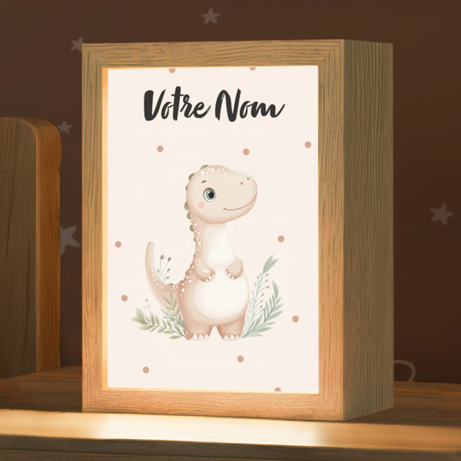 Lampe de nuit avec nom – Dinosaure - Feuilles - Pastel - Points ...