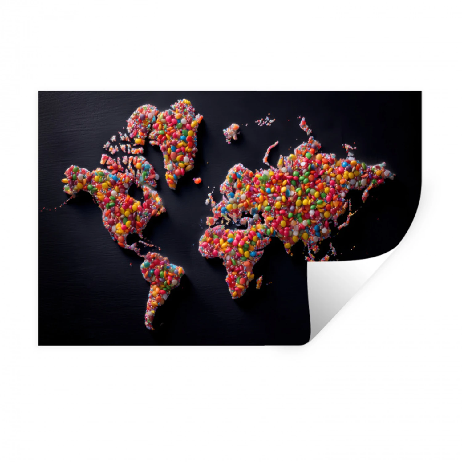 Muursticker - Wereldkaart - Snoepjes - Felle kleuren | Fotocadeau.nl