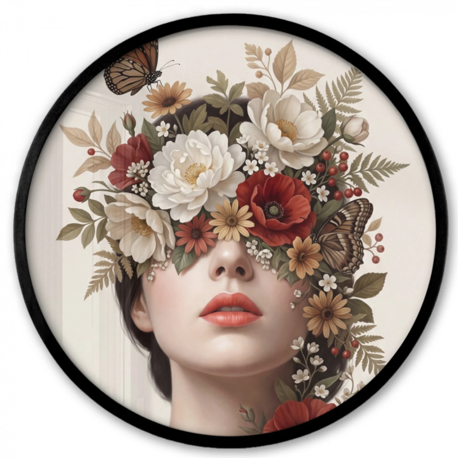 Ronde fotolijst - Portret - Bloemen - Cremé
