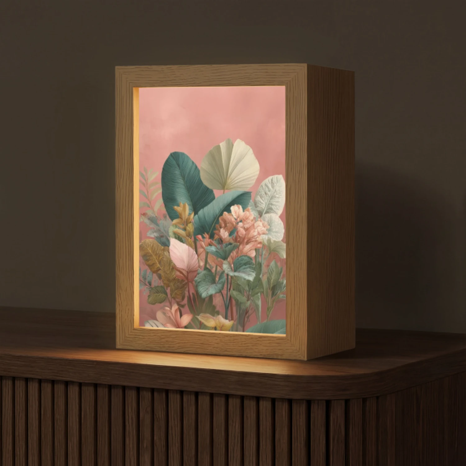 Lampe de table- Feuilles tropicales - Fleurs - Rose - vert | HelloDeco.fr