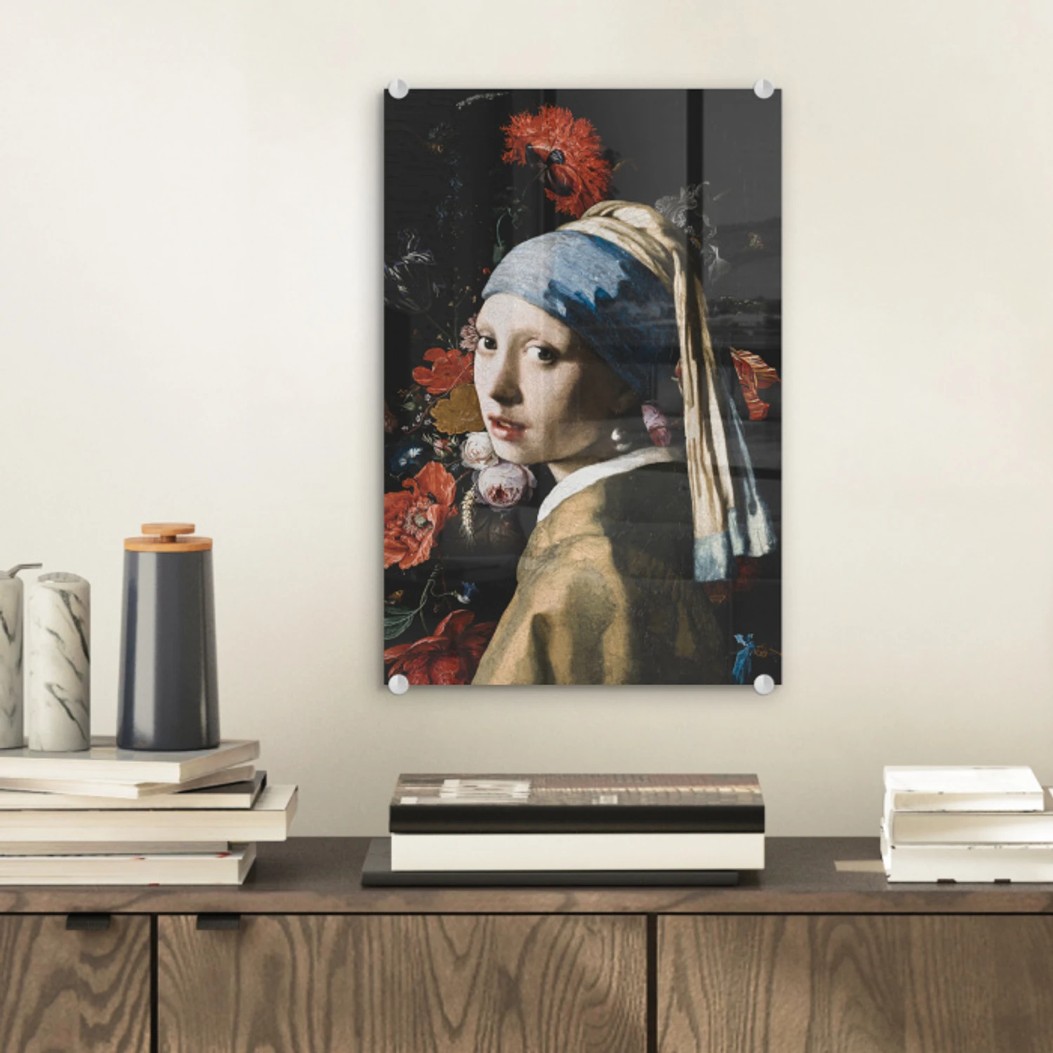 Tableau en verre – Jeune fille avec une boucle d'oreille en perle ...